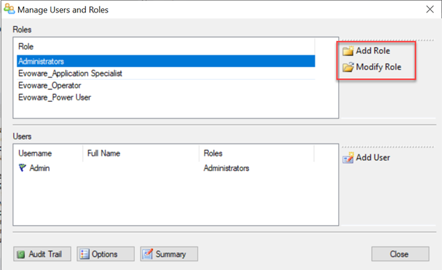 How to create and modify user roles in Freedom EVOware