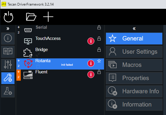 Troubleshooting drivers connected via DriverFramwork on FluentControl™