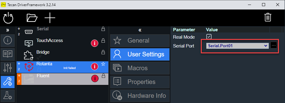 Troubleshooting drivers connected via DriverFramwork on FluentControl™