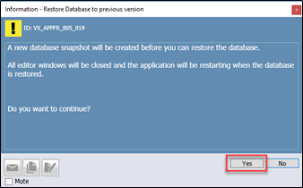 How to restore the database to a previous version