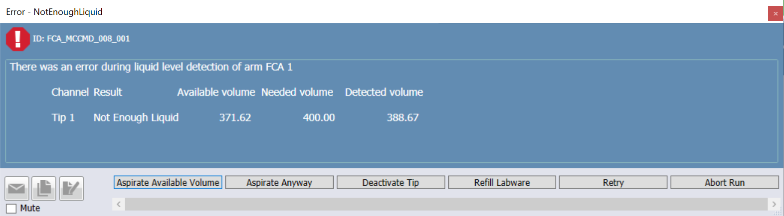 Calculation of an available and dead volume in FluentControl™