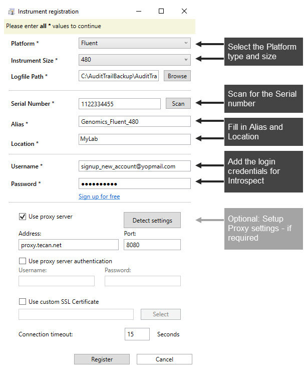 Introspect installation and instrument registration